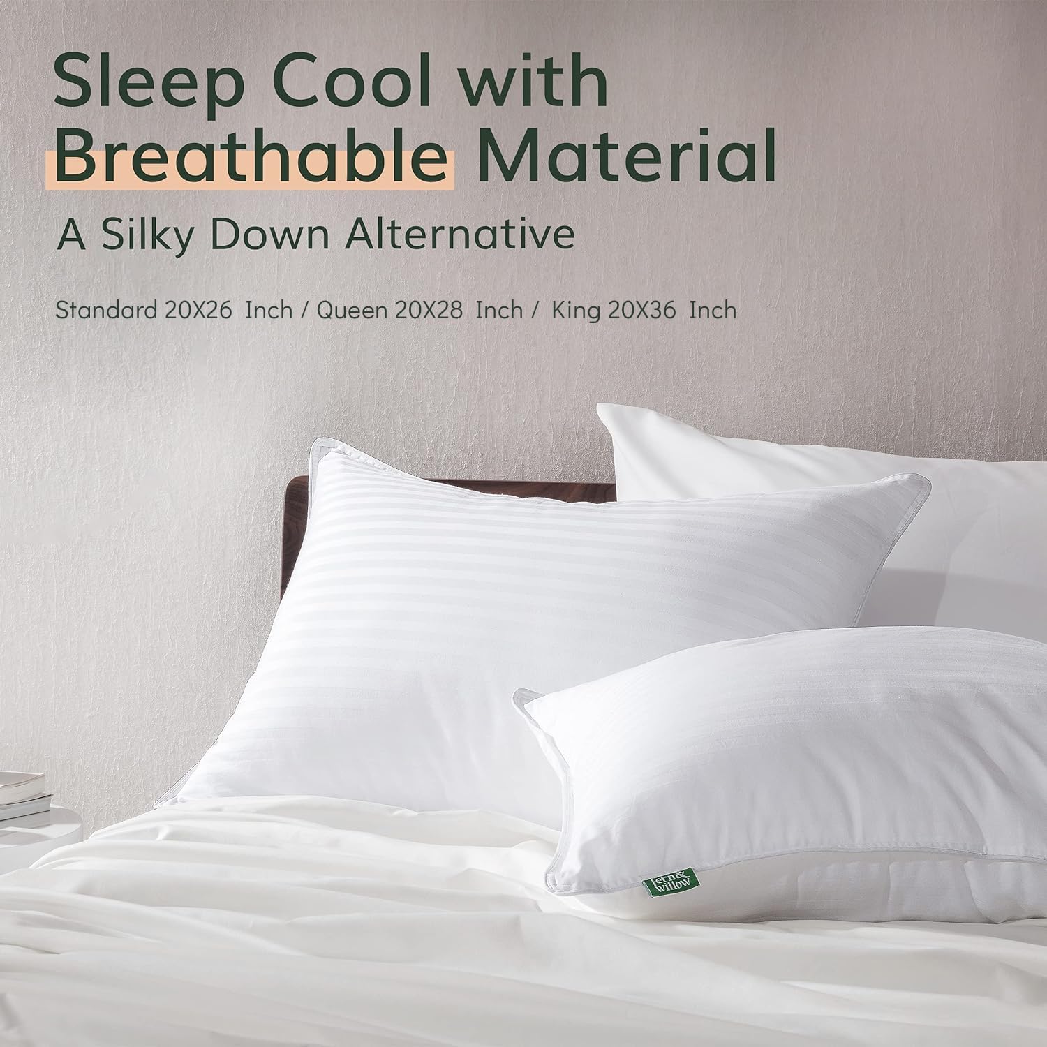 Premium Bed Pillows - Standard Size Set of 2, 20"x26", Luxury Cooling Hotel Quality, Down Alternative Fill for Comfort & Support - Ideal for Side, Back, and Stomach Sleepers
