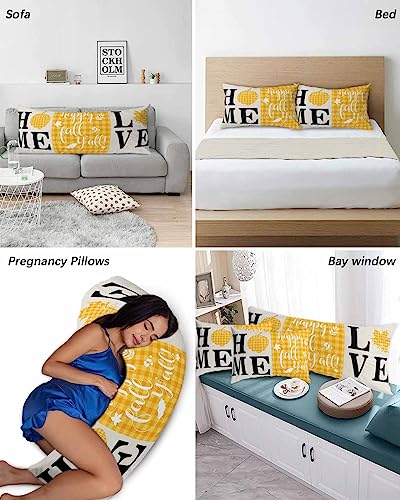 Edwiinsa Fall Pumpkin Pillow Covers King Standard Set of 2 Bed Pillow, Farmhouse Yellow Plaid Splicing Plush Soft Comfort for Hair/Skin Cooling Pillowcases with Envelop Closure 20''x36''
