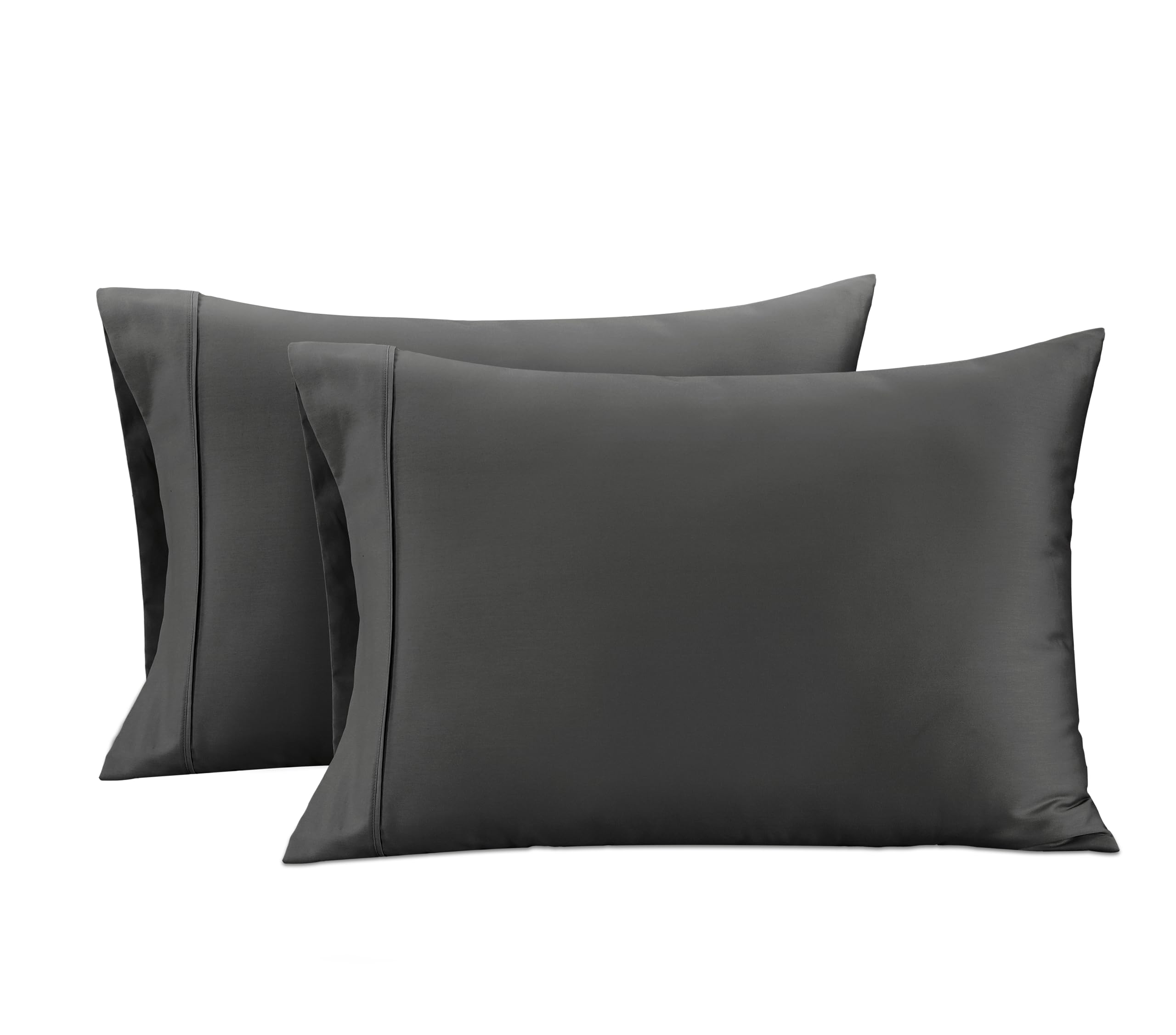 100% Organic Cotton Twin Sheet Set & Standard Pillowcases Set of 2 Combo- 300 Thread Count Long Staple Cotton Sheets,3 Pc Twin Size Sheets & Standard Pillowcases, Sateen Sheets, Breathable - Charcoal