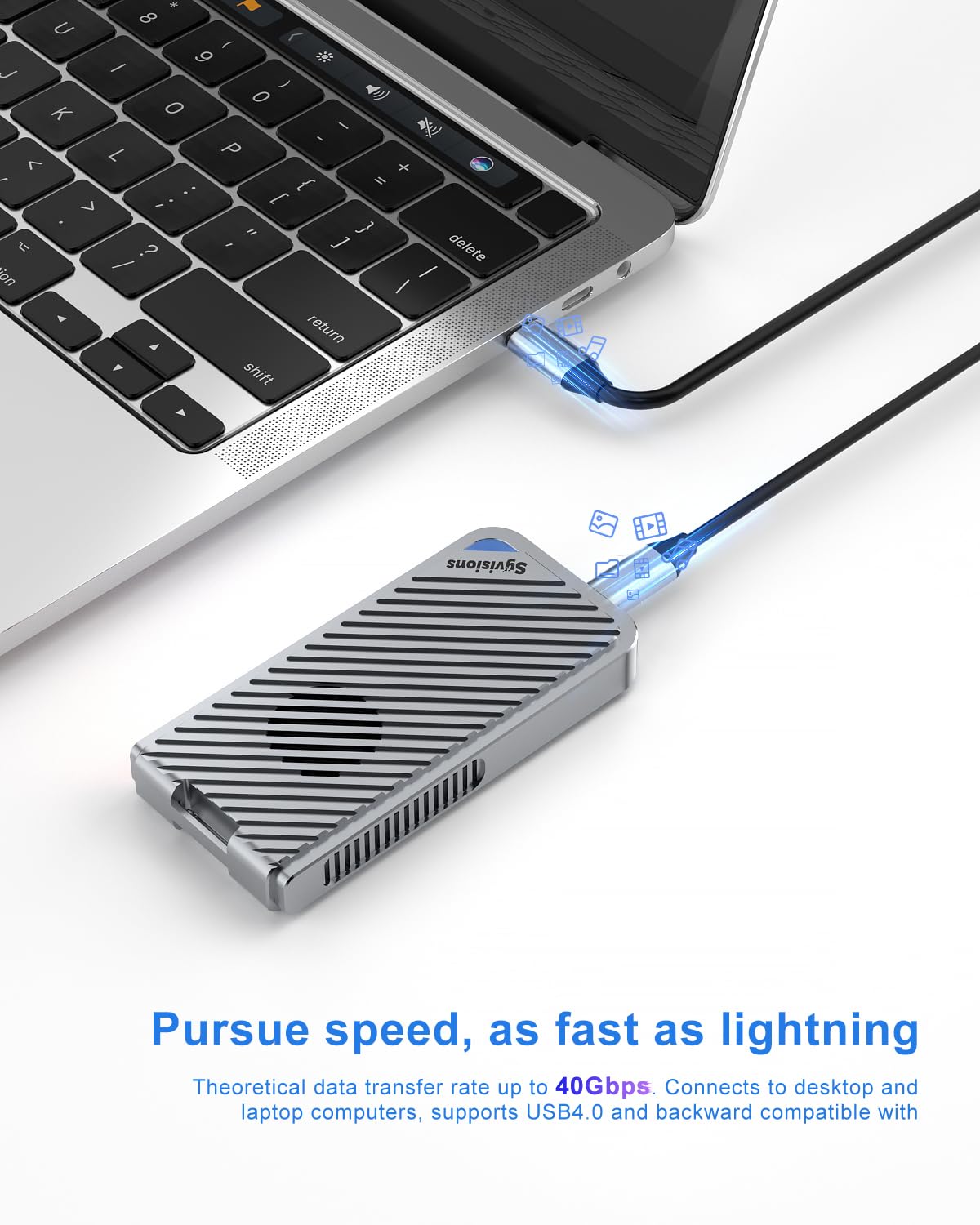 Syvisions M.2 NVMe SSD Enclosure,Tool-Free 40Gbps Compatible with USB4.0/3.2/3.1/3.0/2.0&Thunderbolt3, Fan Cooling, Anti-Scratch Aluminum Alloy, LED Light, Support SSD Size 2280 B+M M-Key