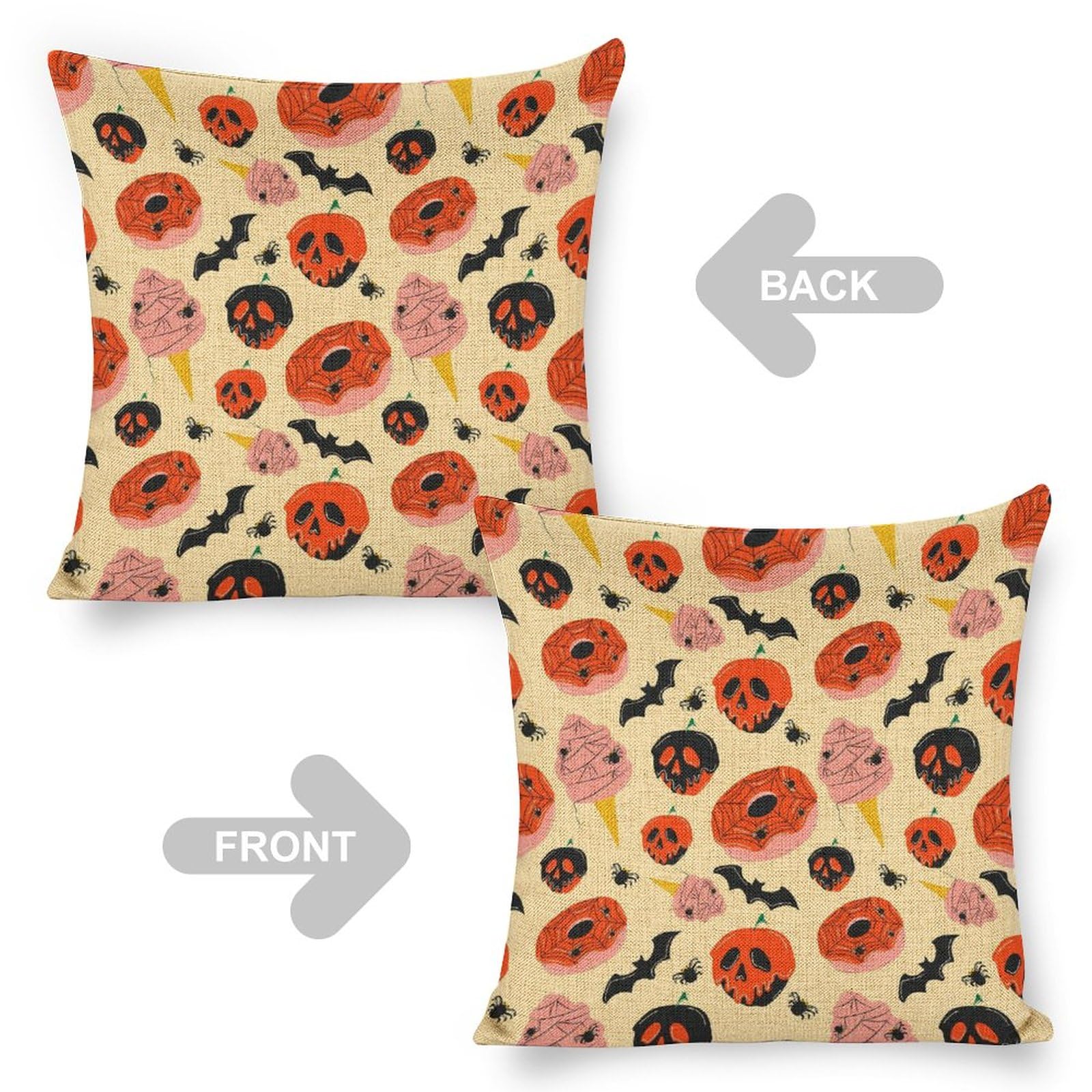 Cute Halloween Cupcakes Throw Pillow Covers 18×18 Pillowcases Set of 2 Ice Cream Donut Linen Decorative Square Pillow Case Cushion Covers Standard Size for Sofa Couch Outdoor Bed Pillow Protectors