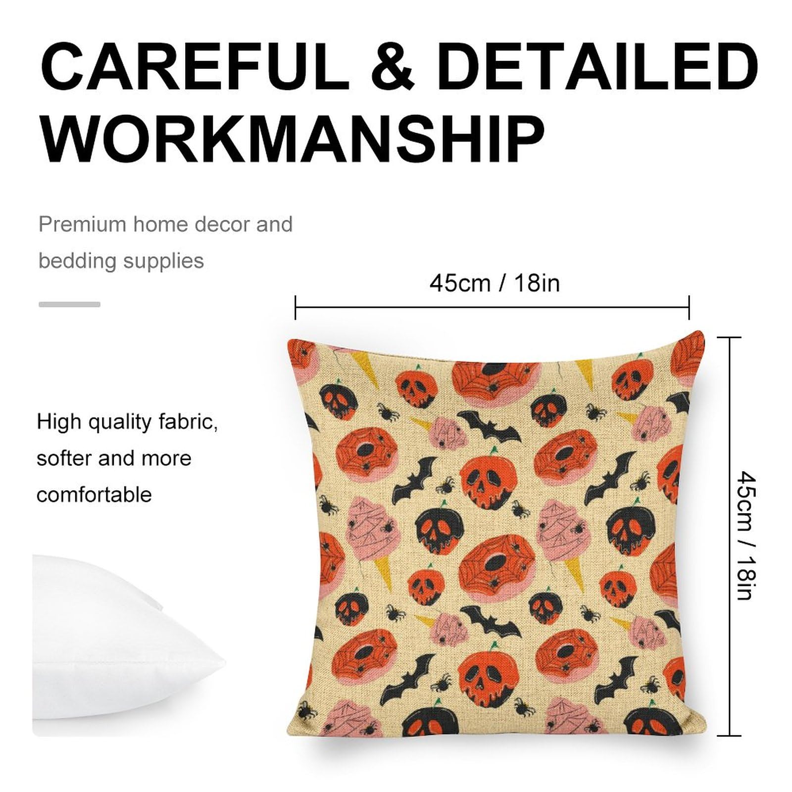 Cute Halloween Cupcakes Throw Pillow Covers 18×18 Pillowcases Set of 2 Ice Cream Donut Linen Decorative Square Pillow Case Cushion Covers Standard Size for Sofa Couch Outdoor Bed Pillow Protectors
