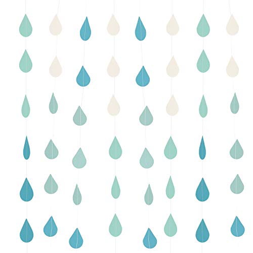 Framendino, Gradient Blue Raindrop Paper Garland Decorations Bunting Rain Drop Banners for Baby Shower April Showers