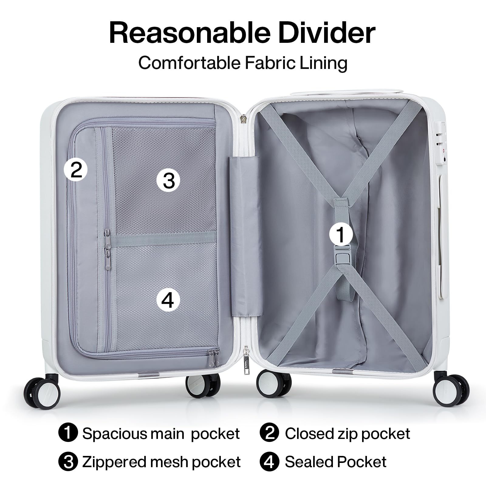 Hanke 26 Inch Luggage Large Suitcase With Spinner Wheels Tsa Luggage Suitcases Hard Case Luggage For Women & Men Rolling Checked Luggage(Smoke White)