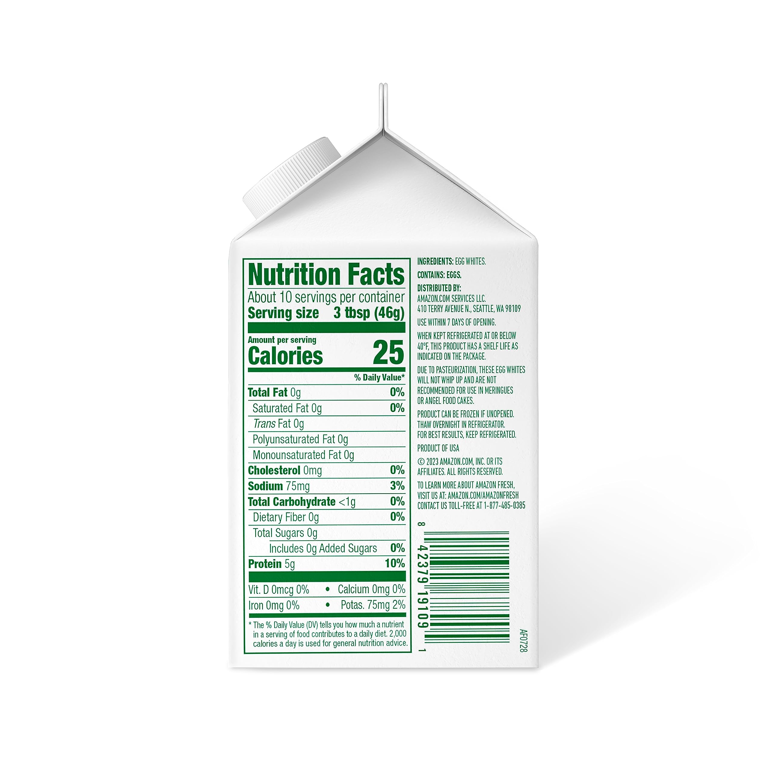 Amazon Fresh, Cage Free Liquid Egg Whites, 16 Fl Oz (Previously Happy Belly, Packaging May Vary)