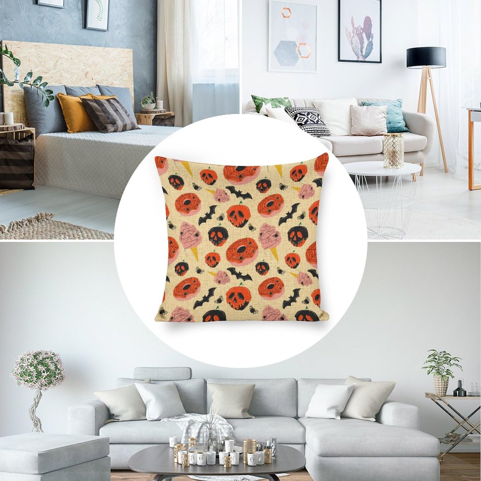 Cute Halloween Cupcakes Throw Pillow Covers 18×18 Pillowcases Set of 2 Ice Cream Donut Linen Decorative Square Pillow Case Cushion Covers Standard Size for Sofa Couch Outdoor Bed Pillow Protectors
