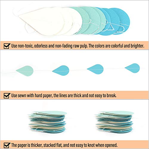 Framendino, Gradient Blue Raindrop Paper Garland Decorations Bunting Rain Drop Banners for Baby Shower April Showers