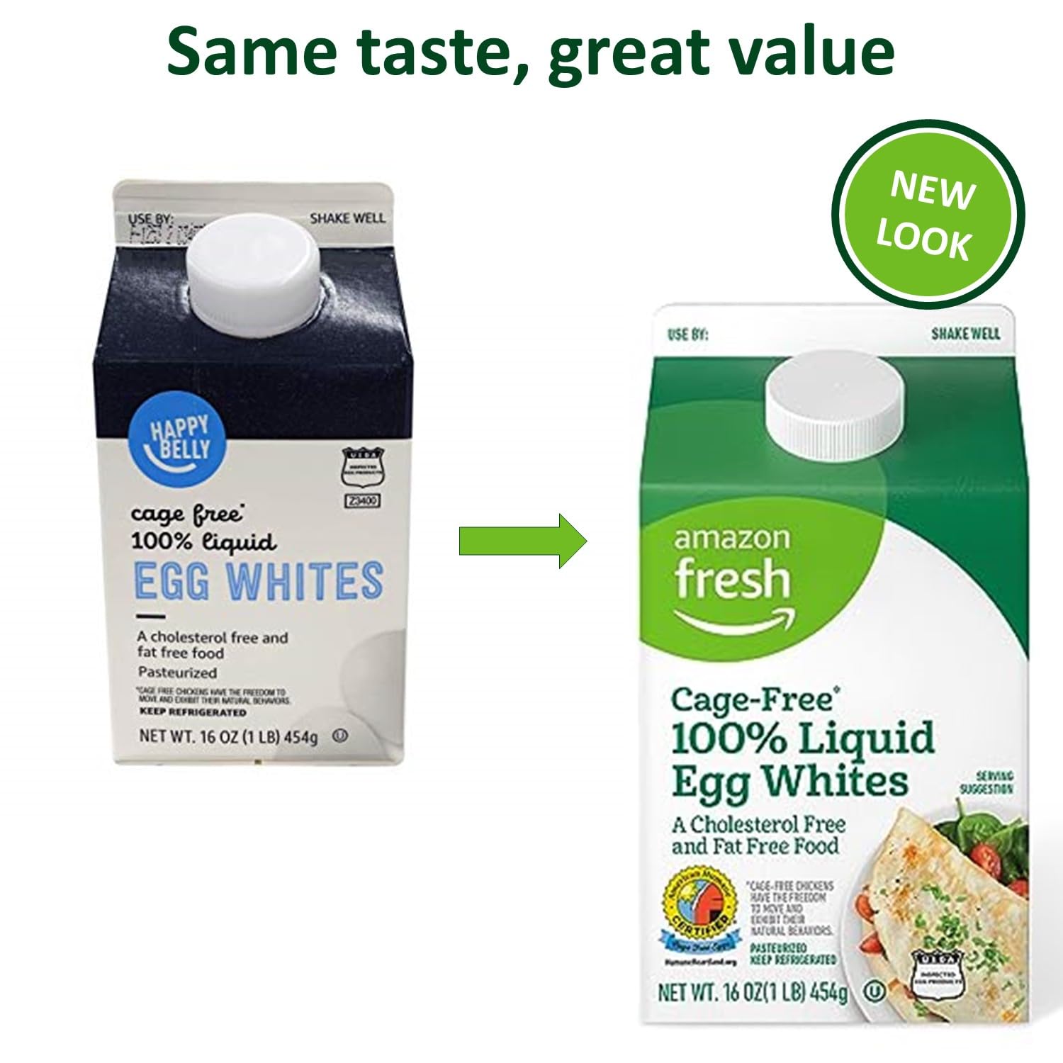 Amazon Fresh, Cage Free Liquid Egg Whites, 16 Fl Oz (Previously Happy Belly, Packaging May Vary)