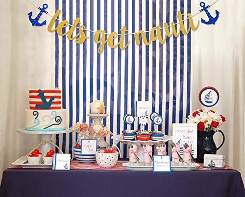 Let's Get Nauti Gold Glitter Banner for Nautical Sailor Theme Birthday/Bachelorette Party Anchor Cruise Banner Decorations