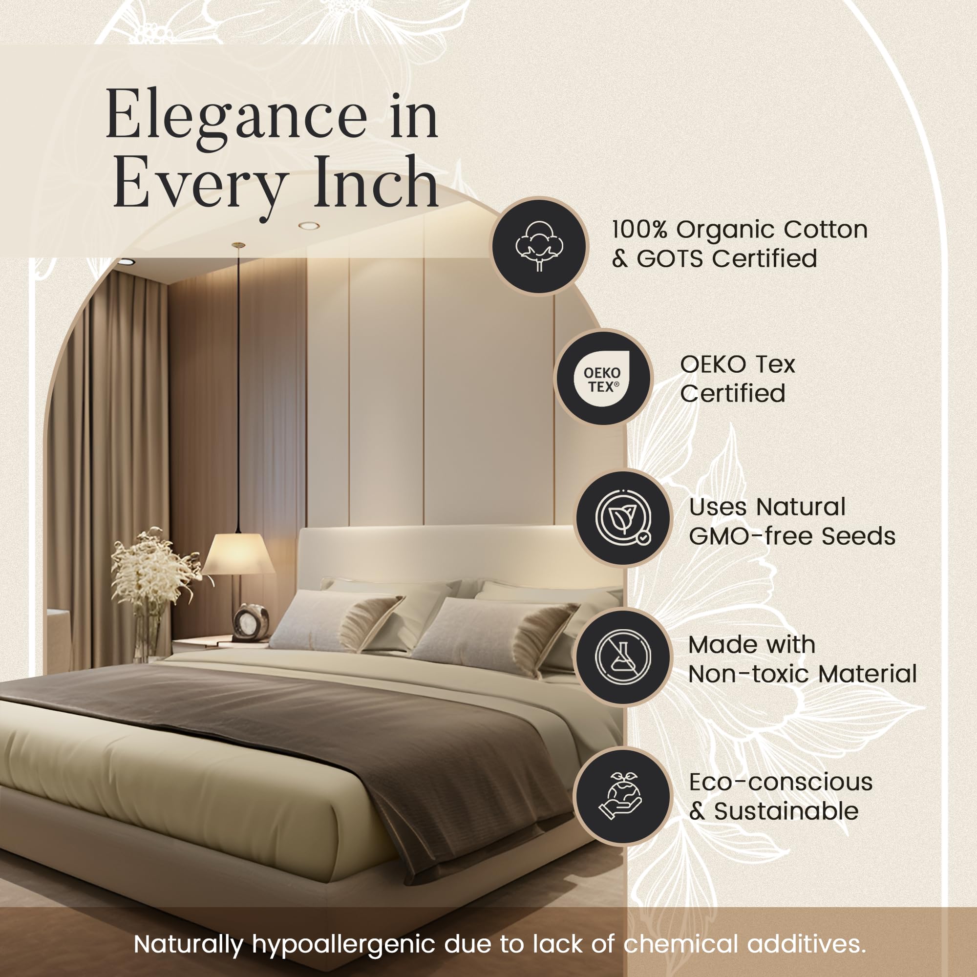 100% Organic Cotton Twin Sheet Set & Standard Pillowcases Set of 2 Combo- 300 Thread Count Long Staple Cotton Sheets,3 Pc Twin Size Sheets & Standard Pillowcases, Sateen Sheets, Breathable - Tan
