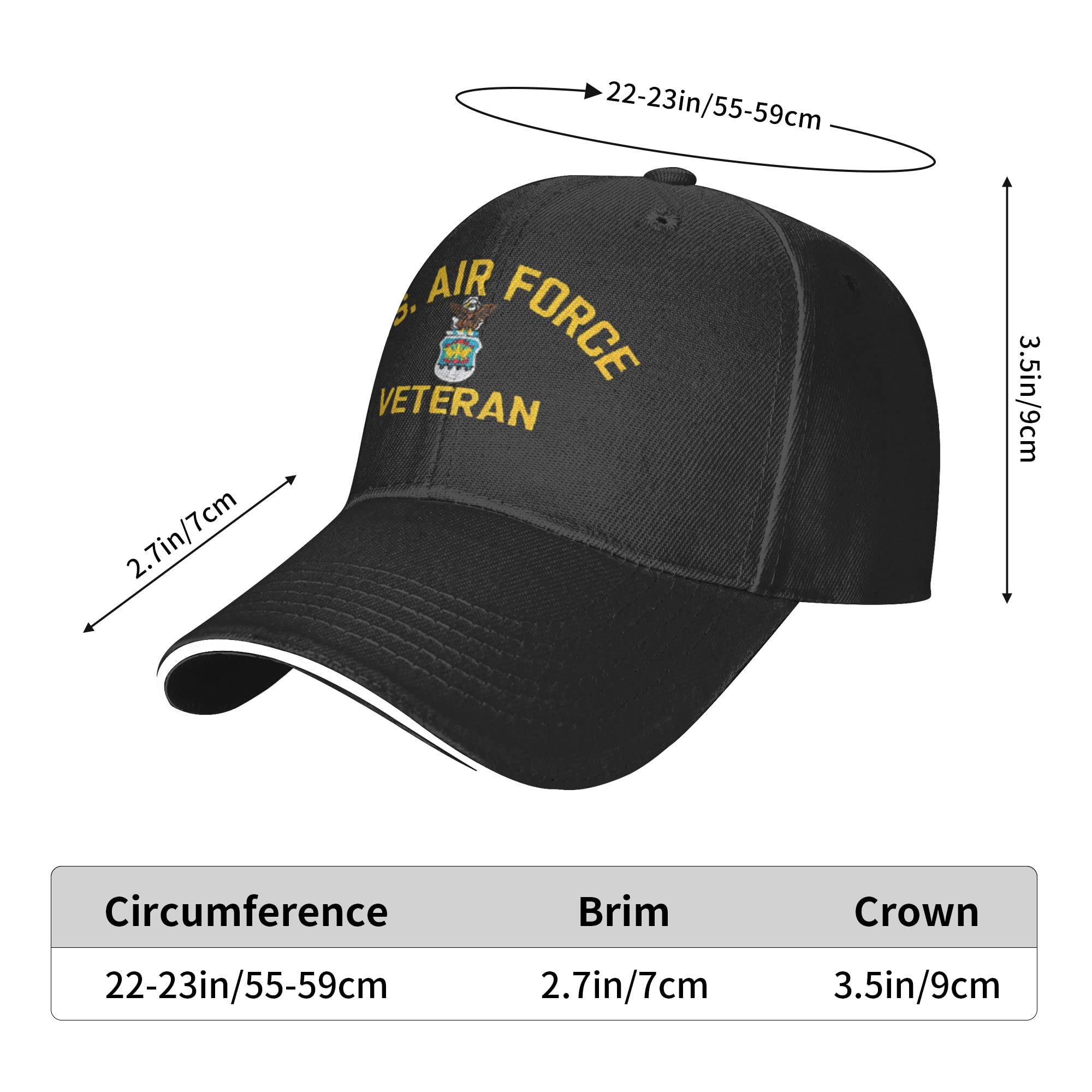 U.S. AIR Force Veteran Unisex Classic Baseball Cap Sandwich Cap Plain Dad Cap Adjustable Casquette Hat Black