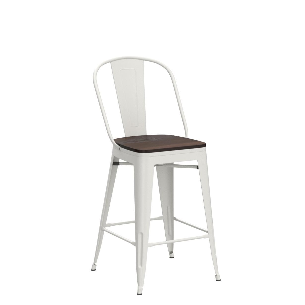 Aklaus Metal Bar Stools Set of 4, 24 inch Counter Height Bar Stools with Backs, Farmhouse Style, Larger Seat, High Back Kitchen Dining Chairs, Cream White Stool