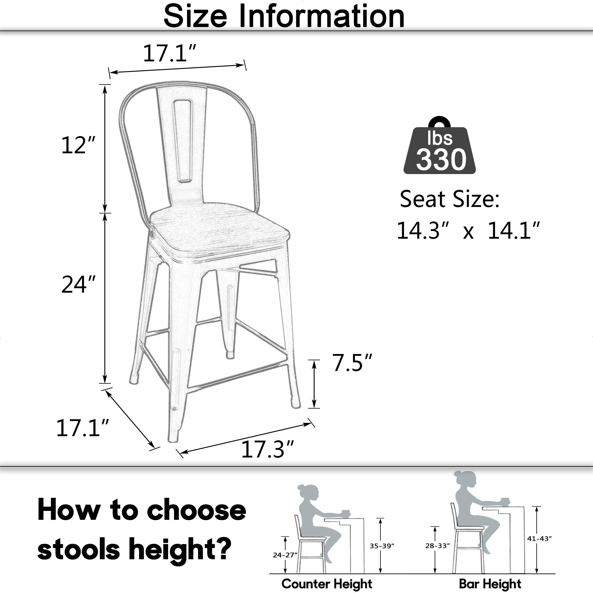 Aklaus Metal Bar Stools Set of 4, 24 inch Counter Height Bar Stools with Backs, Farmhouse Style, Larger Seat, High Back Kitchen Dining Chairs, Cream White Stool