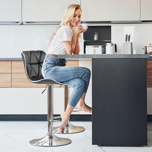 Yaheetech Bar Stools Set of 4, Island Chairs Shell Back, PU Leather Adjustable Barstools, Swivel Barstools with Footrest for Home Kitchen, Grey