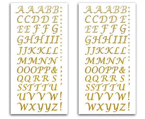 Tassel Toppers Peel and Stick Glitter Alphabet Letter Stickers for Grad Cap - Assorted Colors (Gold)