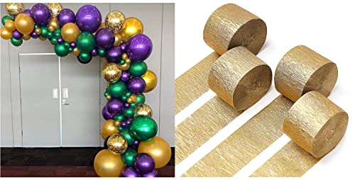 PartyWoo Purple Green Gold Balloons 50 pcs and Crepe Paper Streamers Gold 4 Rolls