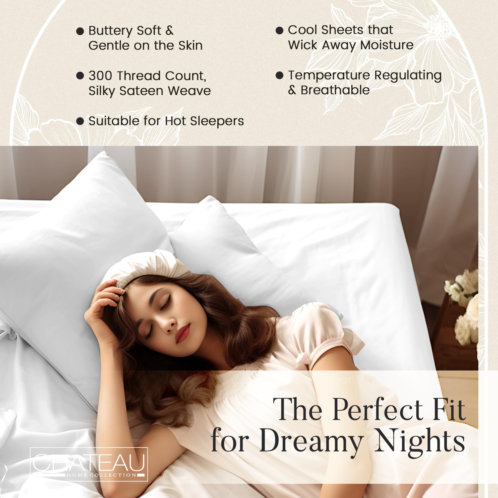 100% Organic Cotton Twin Sheet Set & Standard Pillowcases Set of 2 Combo- 300 Thread Count Long Staple Cotton Sheets,3 Pc Twin Size Sheets & Standard Pillowcases, Sateen Sheets, Breathable - White