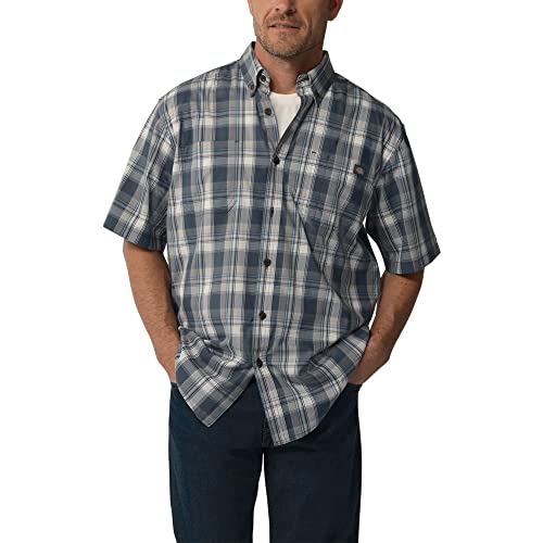 Dickies Men's Short Sleeve Woven Shirt, Airforce Blue HIGH Plains Plaid
