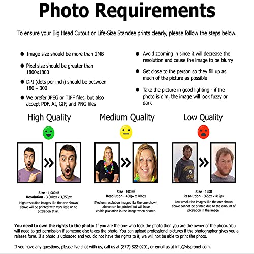 Vispronet Custom Cardboard Cutout – Choose from 1.5ft to 6ft Tall – Corrugated Plastic Material – High Resolution Life-Size Standup Cutout for Parties, Offices, Weddings, and Events