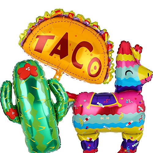 Mexico Taco Llama Cactus Jumbo Mylar Foil Balloons Birthday Baby Shower Decor Supplies Mexican Fiesta Theme Party Decorations 3 Pcs