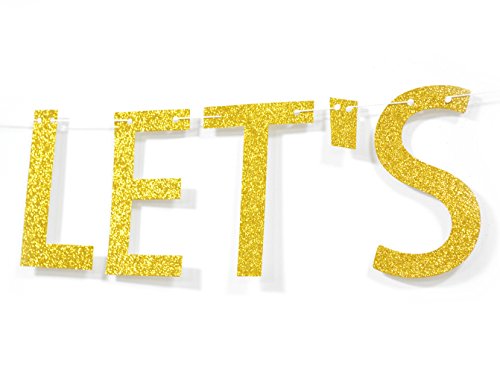 Qttier™ Let's Get It Poppin' Gold Glitter Banner for Baby Shower Popcorn Buffet Wedding Reception Decorations