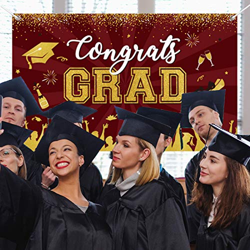 Maroon Graduation Banner 2023 Congrats Grad for Graduation Party Decoration SuppliesLarge Graduation Fabric Backdrop for High School College 71 x 43”