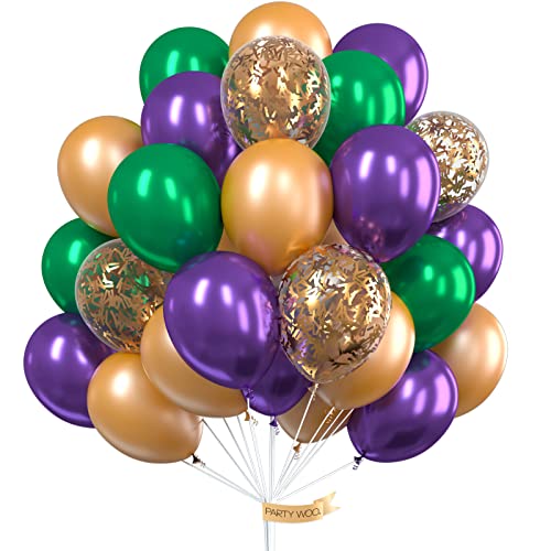 PartyWoo Purple Green Gold Balloons 50 pcs and Crepe Paper Streamers Gold 4 Rolls
