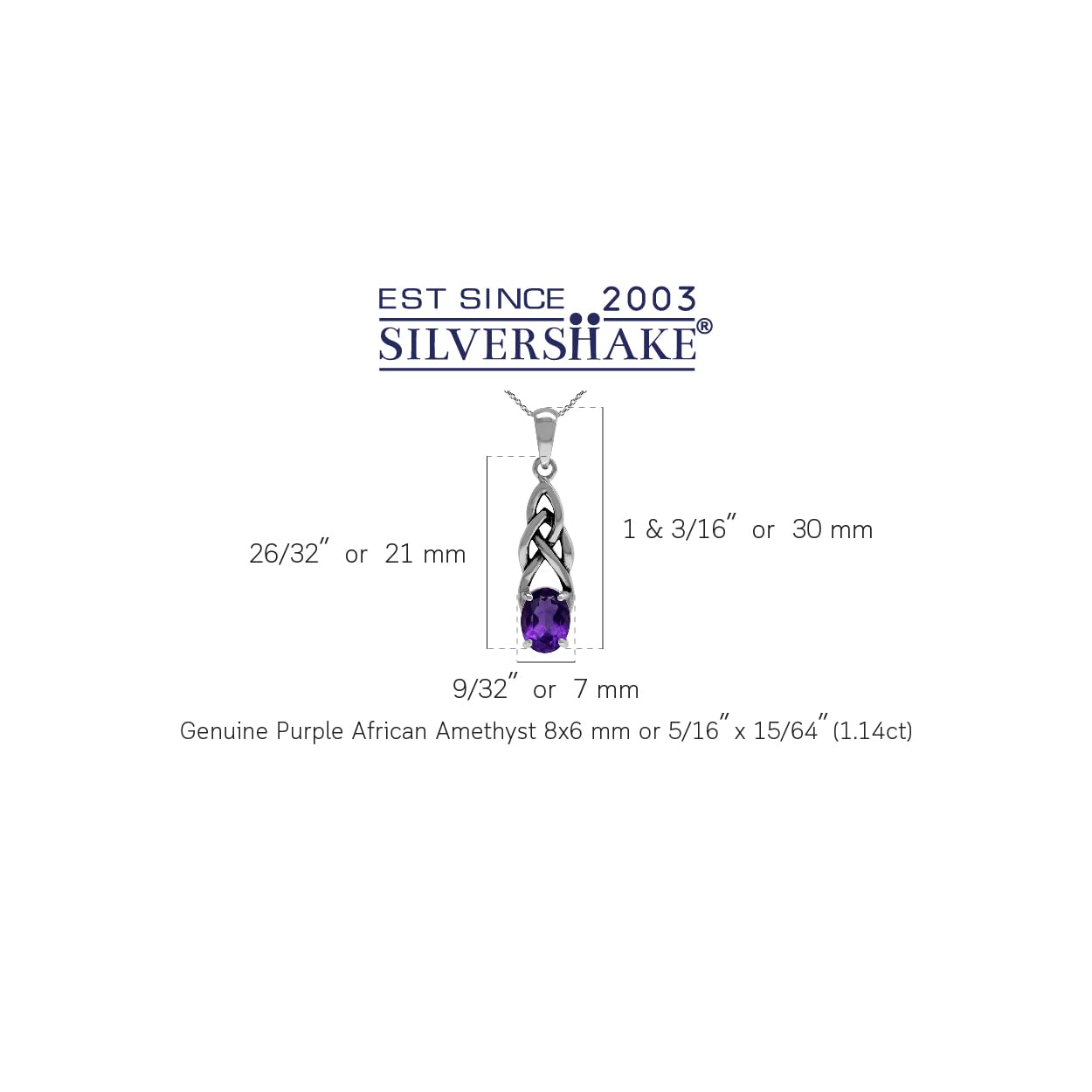 Silvershake 1.14ct. Natural African Amethyst 925 Sterling Silver Celtic Knot Pendant with 18 Inch Chain Necklace
