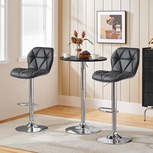 Yaheetech Grey Barstools Set of 2, PU Leather Bar Chairs with Backrest, Height Adjustable Swivel Island Stools for Kitchen Counter, Grey