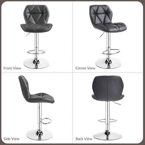 Yaheetech Grey Barstools Set of 2, PU Leather Bar Chairs with Backrest, Height Adjustable Swivel Island Stools for Kitchen Counter, Grey