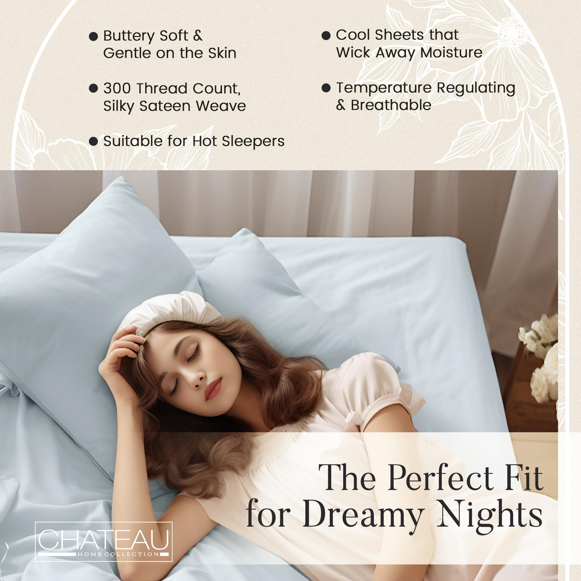 100% Organic Cotton Twin Sheet Set & Standard Pillowcases Set of 2 Combo- 300 Thread Count Long Staple Cotton Sheets,3 Pc Twin Size Sheets & Standard Pillowcases, Sateen Sheets, Breathable - Light Blu