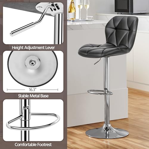 Yaheetech Grey Barstools Set of 2, PU Leather Bar Chairs with Backrest, Height Adjustable Swivel Island Stools for Kitchen Counter, Grey