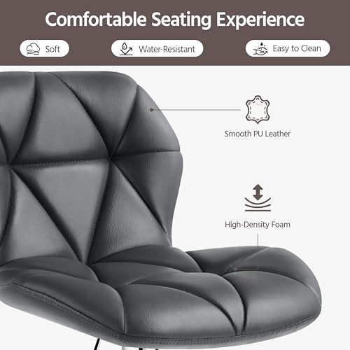 Yaheetech Grey Barstools Set of 2, PU Leather Bar Chairs with Backrest, Height Adjustable Swivel Island Stools for Kitchen Counter, Grey