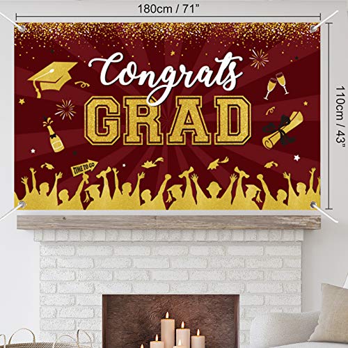 Maroon Graduation Banner 2023 Congrats Grad for Graduation Party Decoration SuppliesLarge Graduation Fabric Backdrop for High School College 71 x 43”