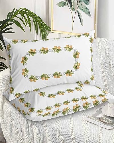 Edwiinsa Summer Lemon Pillow Covers King Standard Set of 2 20x36 Bed Pillow, Spring Leaves Yellow Lemon Lace Plush Soft Comfort for Hair/Skin Cooling Pillowcases with Envelop Closure