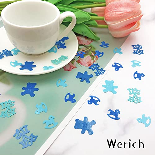 Werich Baby Boy Confetti for Tables Baby Shower Games Gender Disclosure Birthday Party Glitter Metallic Foil Table Scatters Confetti for Party Decorations DIY