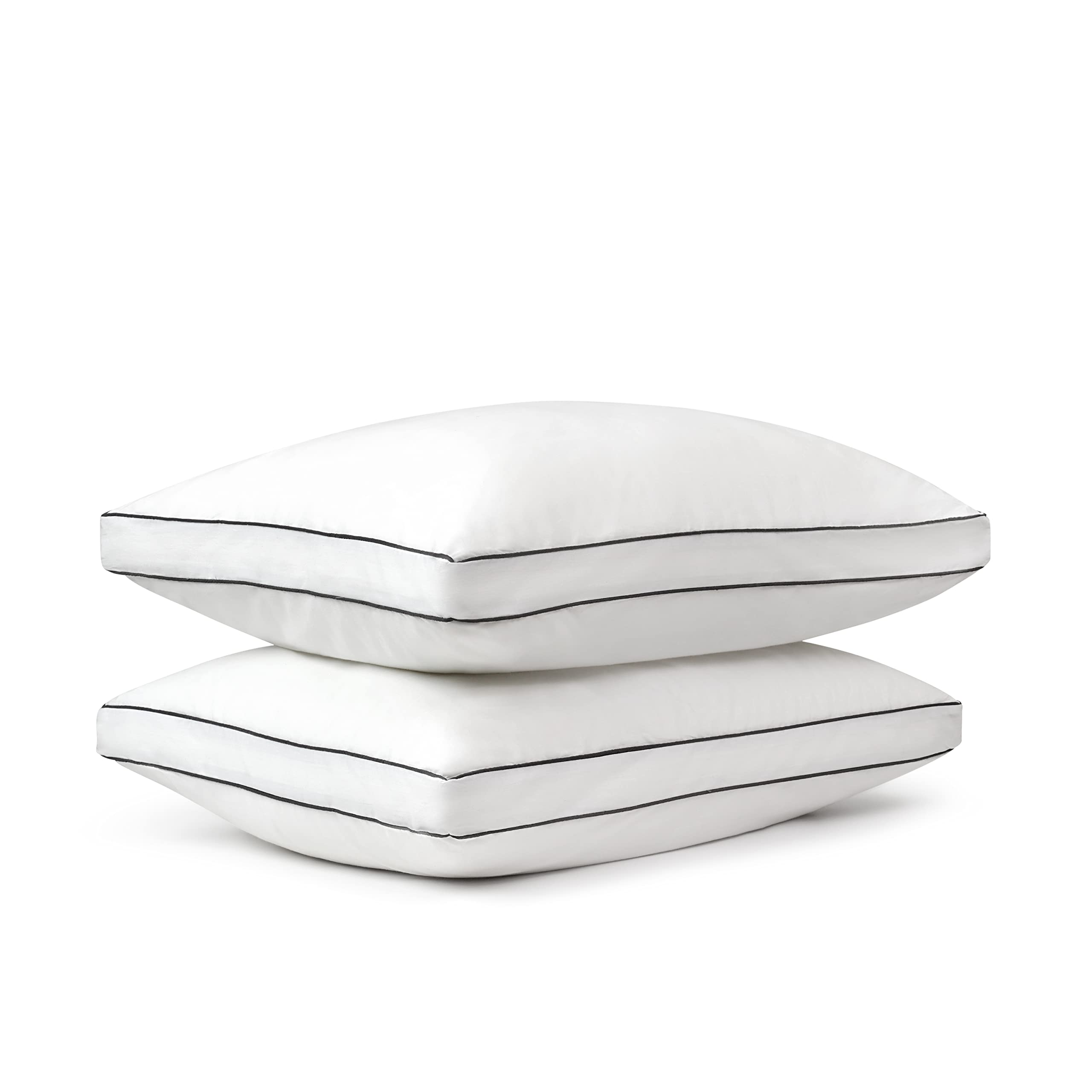 CHATEAU HOME COLLECTION Tencel Eucalyptus Queen Size Sheet Set & Standard Pillows Set of 2 Combo- Ivory Silky Soft Breathable Sheets & White Supportive Soft Pillow Design with Grey Stripes