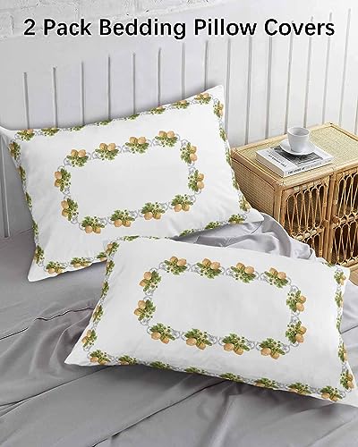 Edwiinsa Summer Lemon Pillow Covers King Standard Set of 2 20x36 Bed Pillow, Spring Leaves Yellow Lemon Lace Plush Soft Comfort for Hair/Skin Cooling Pillowcases with Envelop Closure