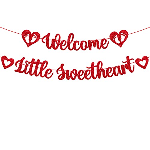 Valentine’s Day Baby Shower Banner Welcome Little Sweetheart Decoration Happy Valentine’s Day Theme Gender Reveal Welcome New Born Baby Celebration Party Supplies