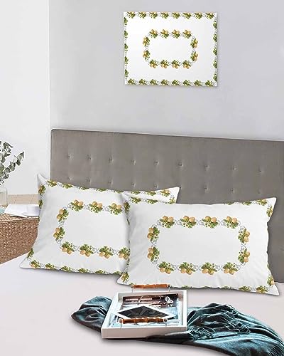 Edwiinsa Summer Lemon Pillow Covers King Standard Set of 2 20x36 Bed Pillow, Spring Leaves Yellow Lemon Lace Plush Soft Comfort for Hair/Skin Cooling Pillowcases with Envelop Closure