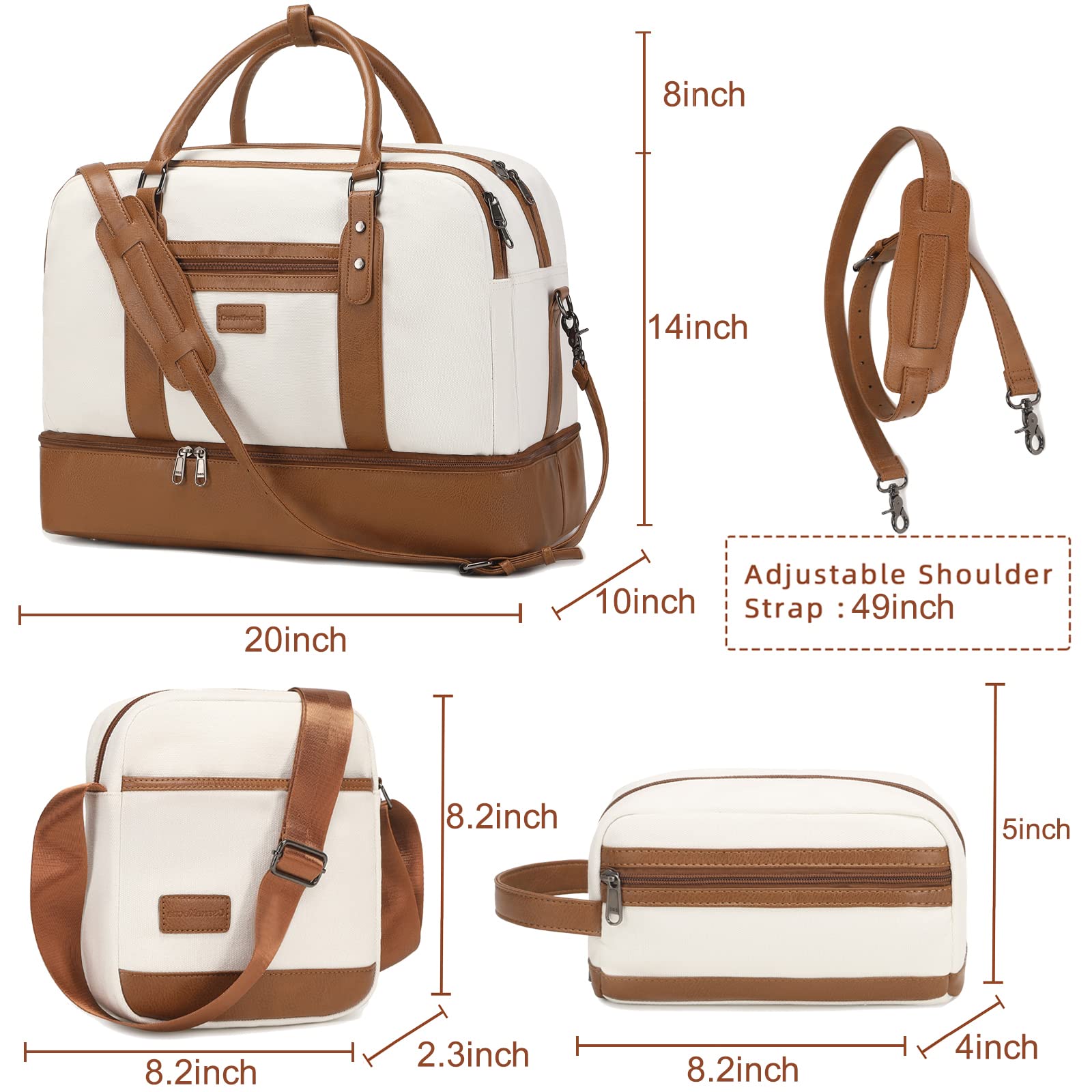 Enoshi Luggage Overnight Bag for Women Canvas Travel Duffel Weekender Bag Shoe Compartment Three-Piece