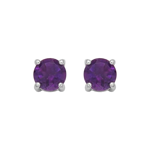 Amazon Essentials Sterling Silver Round African Amethyst Birthstone Stud Earrings (February) (previously Amazon Collection)