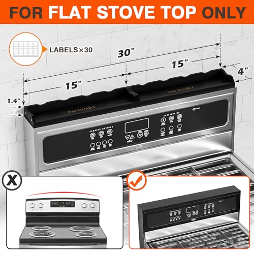 DALSHABET Bamboo Stove Top Magnetic Shelf Rack, Kitchen Organizer Spice Rack Over The Stovetop Shelf with Labels- Black (15"×2 Pieces Up to 30" Length)