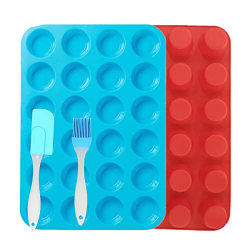 E KAINI 24 Cup Silicone Muffin Mini Cupcak Reusable Tope Baking Pan Set Non Stick cake molds/Dishwasher - Microwave Safe