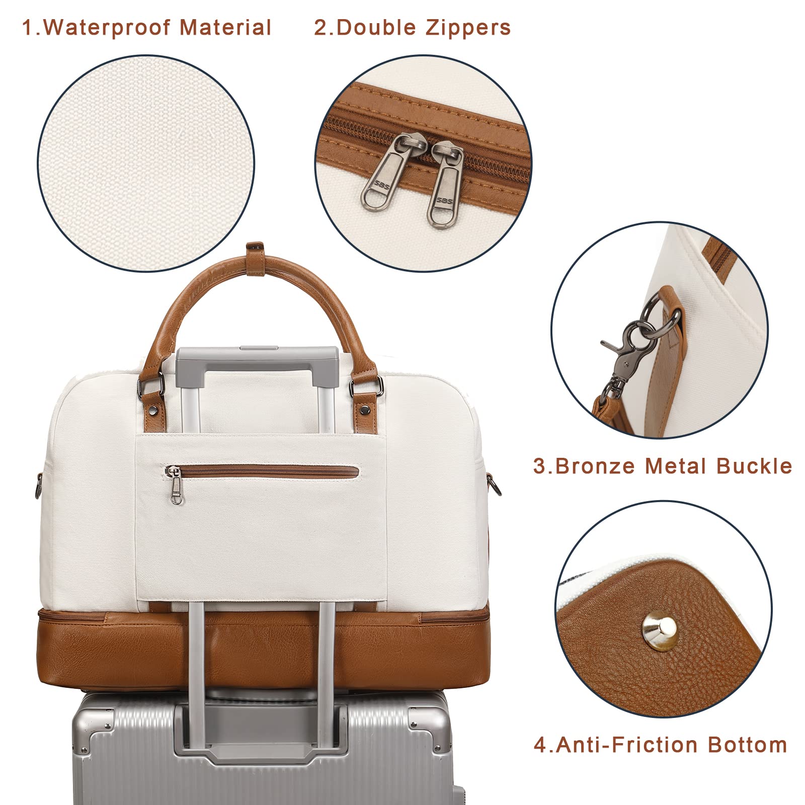 Enoshi Luggage Overnight Bag for Women Canvas Travel Duffel Weekender Bag Shoe Compartment Three-Piece