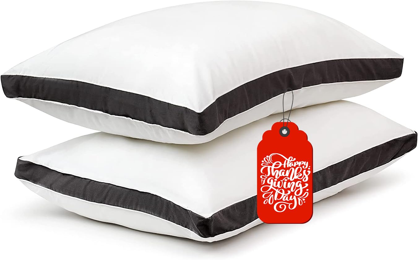 CHATEAU HOME COLLECTION Tencel Eucalyptus Queen Size Sheet Set & Standard Pillows Set of 2 Combo- Ivory Silky Soft Breathable Sheets & White Supportive Soft Pillow Design with Dark Grey Stripes