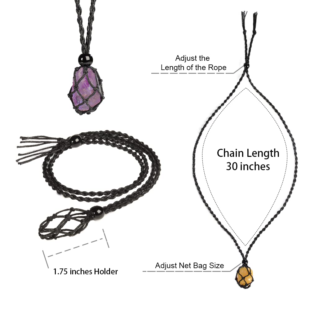Anjiucc Natural Gemstone Crystal Raw Amethyst Pendant Necklace Stone Holder Necklace Cord Hand-Woven Necklace with Adjustable Length for Women Men