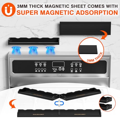 DALSHABET Bamboo Stove Top Magnetic Shelf Rack, Kitchen Organizer Spice Rack Over The Stovetop Shelf with Labels- Black (15"×2 Pieces Up to 30" Length)