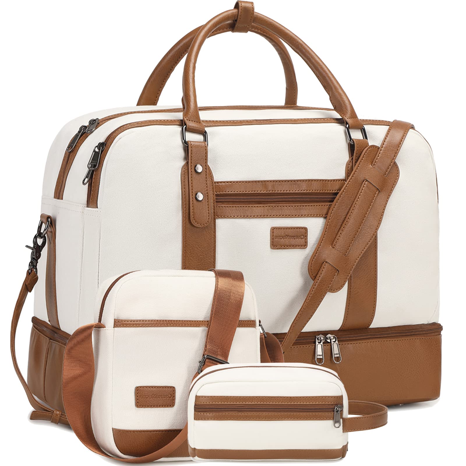 Enoshi Luggage Overnight Bag for Women Canvas Travel Duffel Weekender Bag Shoe Compartment Three-Piece