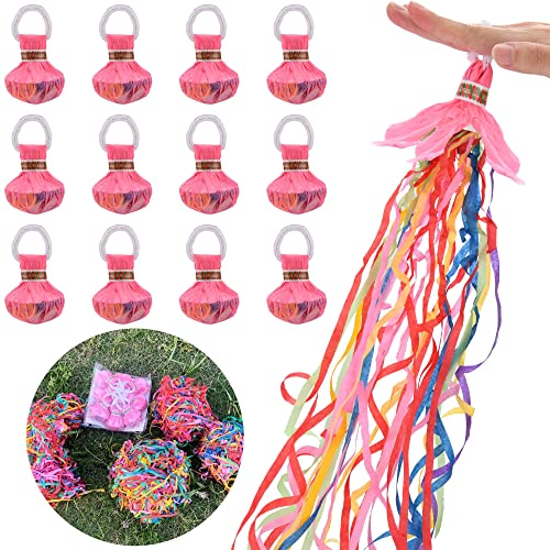 12Pack Streamer Poppers,Romantic colorful Hand Throw Streamers Poppers,No Confetti Mess Paper Crackers for Wedding Birthday Party Celebrations Graduation Party Favors Shows.